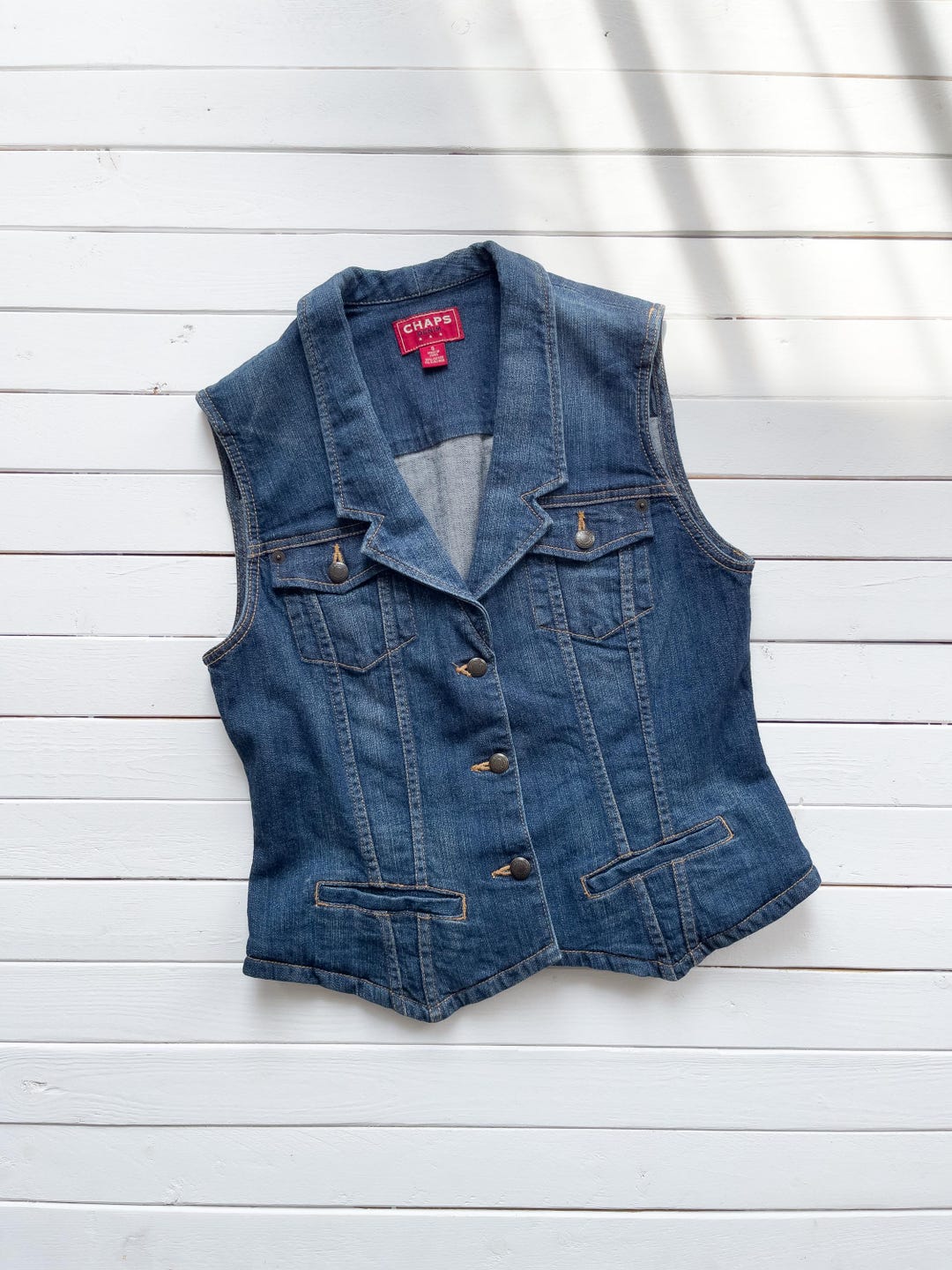 Denim Vest 90s Y2k Vintage Chaps Fitted Tailored Jean Waistcoat - Etsy