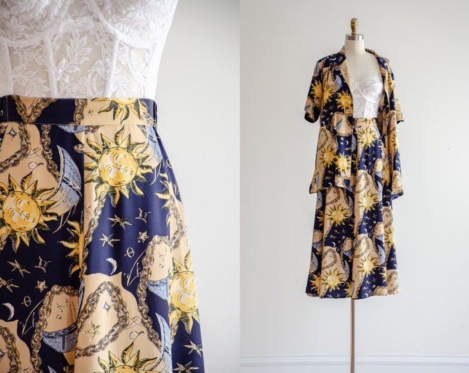 Celestial Silk Skirt | 90s Plus Size Vintage Sun Moon Stars Zodiac ...