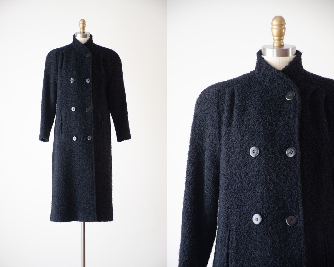Black Wool Coat 80s 90s Vintage John Weitz Forstmann Bouclé - Etsy