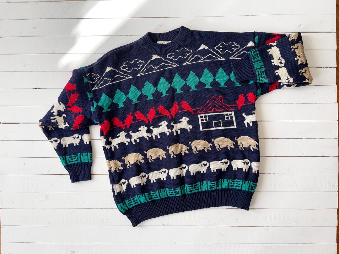 Cute Cottagecore Sweater 80s 90s Vintage Kotare New Zealand Navy Wool ...