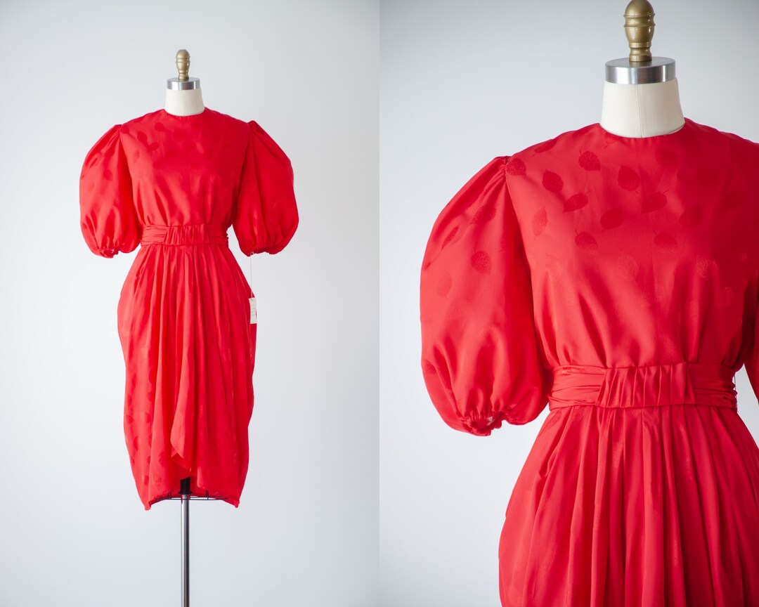 Red Jacquard Dress | 80s Vintage the Gilberts for Tally Scarlet Red ...