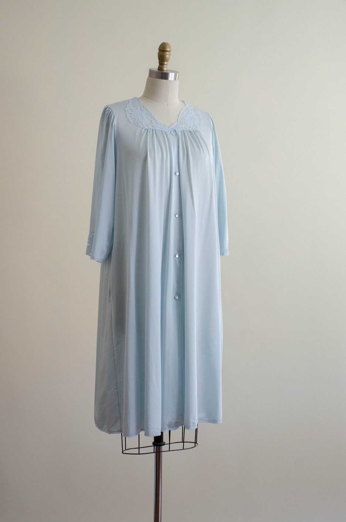 Blue Nylon Robe Silky Blue Housecoat - Etsy