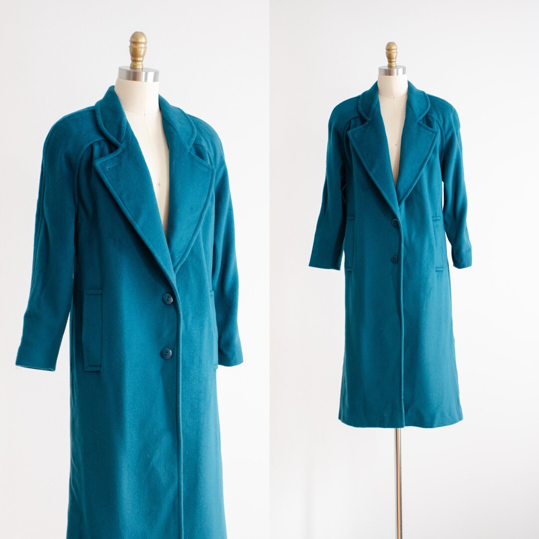 Teal Wool Coat 80s 90s Vintage Blue Green Oversized Wool Coat - Etsy
