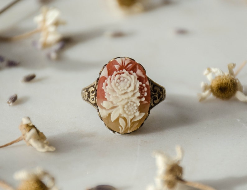 Flower Cameo Ring, Vintage Antique Ring, Victorian Style Adjustable ...