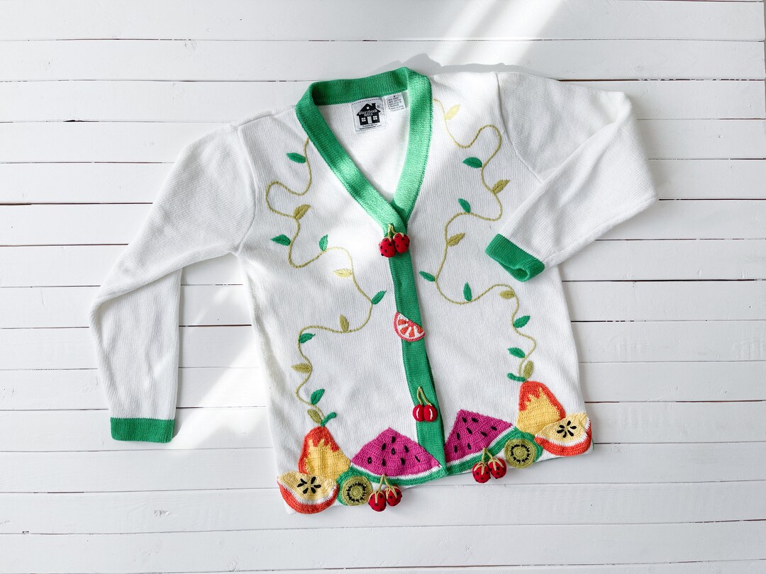 Cute Cottagecore Sweater | 90s Y2k Vintage Storybook Knits Fruit ...