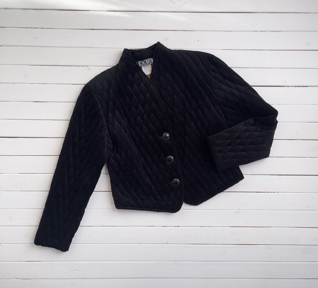 Black Velvet Jacket 80s Vintage Quilted Short Cropped Velvet Blazer - Etsy