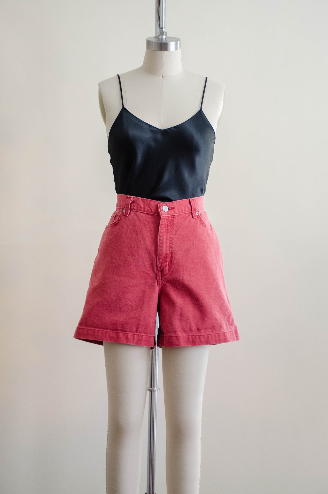 High waisted jean shorts 90s vintage red denim shorts | Etsy