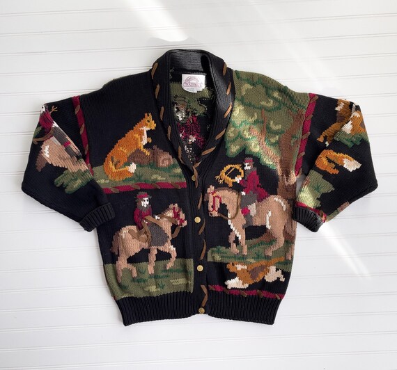 fox hunting sweater 80s 90s vintage Traditional Tradi… - Gem