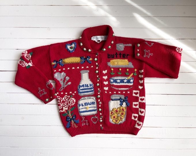 Cottagecore Sweater 90s Vintage Eagle's Eye Baking Cookie Recipe Red ...