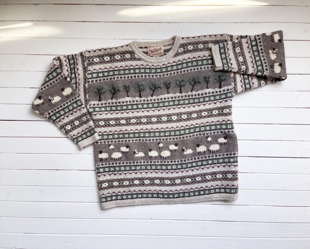 Cottagecore Sweater 80s 90s Vintage Woolrich Sheep Farm Fair Isle Wool ...