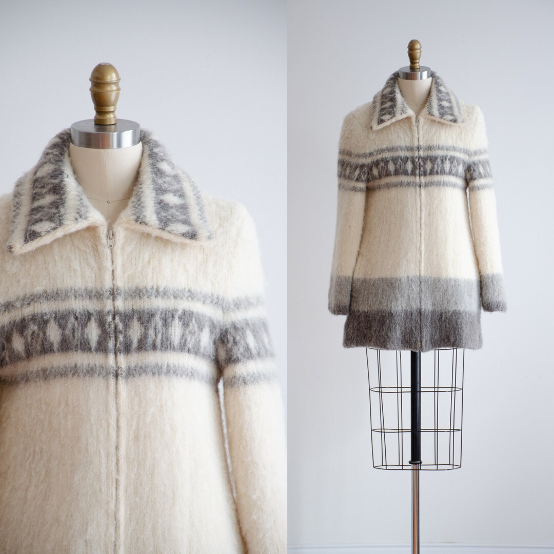 Knit Wool Jacket 70s Vintage Alafoss Icewool Icelandic Cream Wool Coat ...