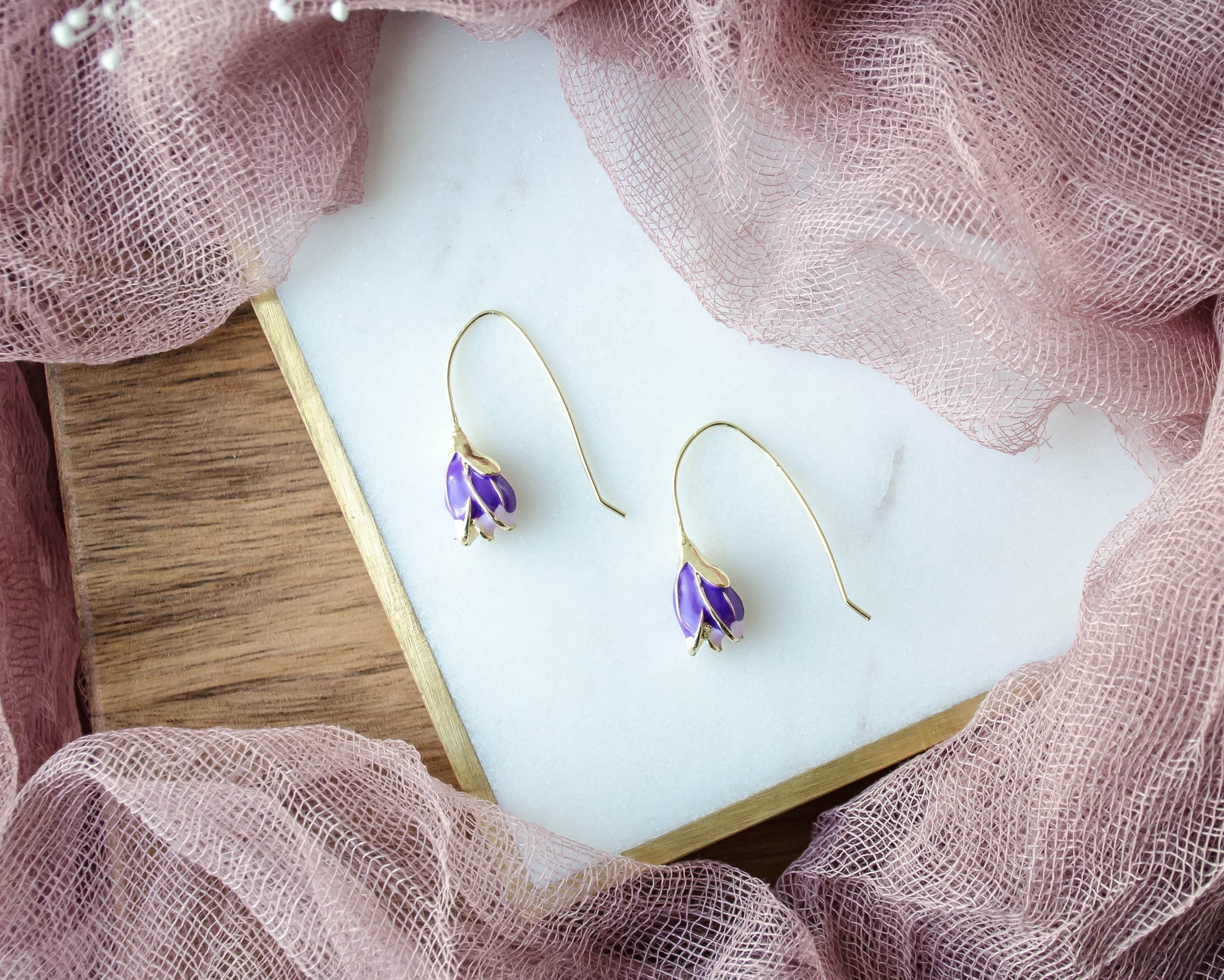 Purple tulip earrings dainty pink gold flower earrings cute | Etsy