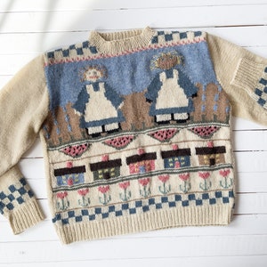Cute Cottagecore Sweater 80s 90s Vintage Country Farm Rag Doll Cream ...