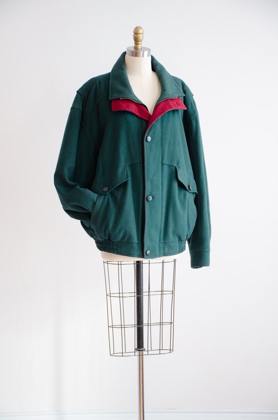 green wool jacket 90s vintage dark forest green men's… - Gem
