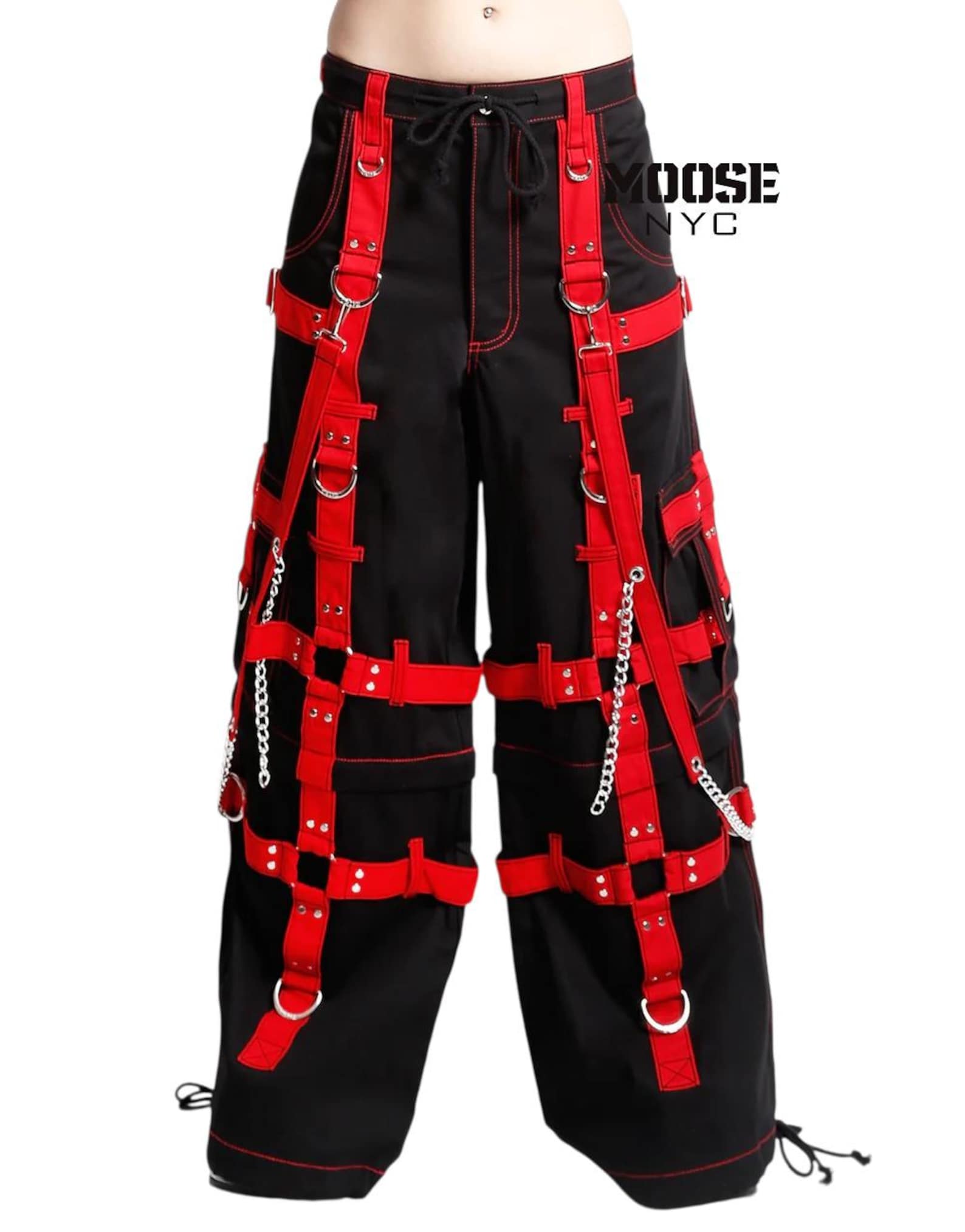 Black Gothic Cargo Pants With Strap and Chains Unisex Punk Streetwear ...