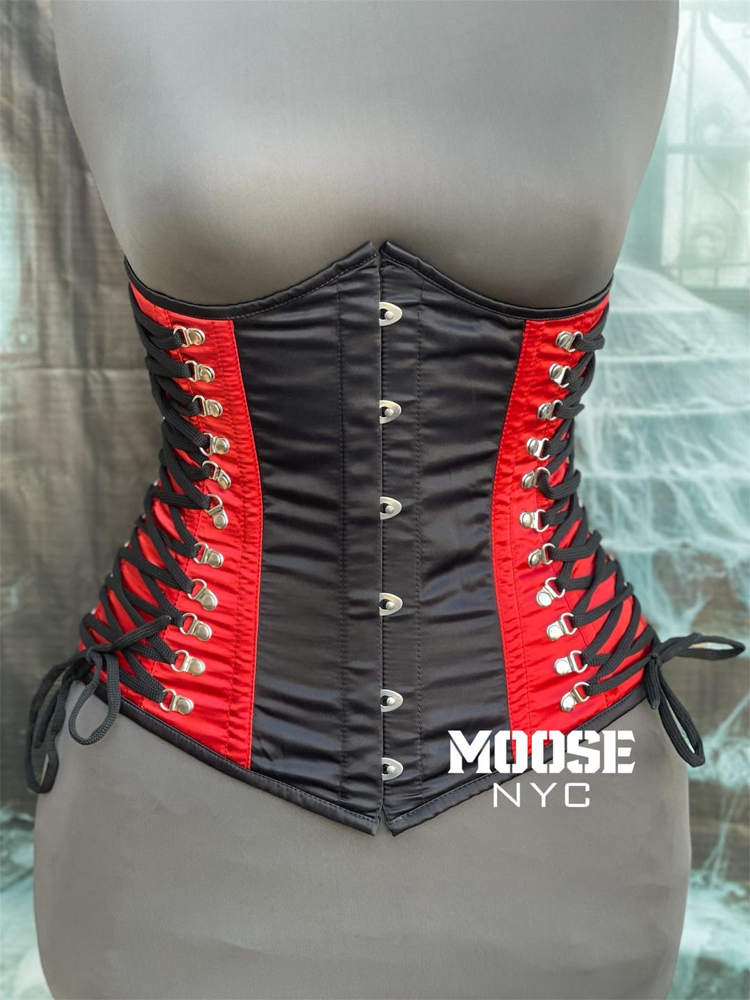 Black and Red Underbust Corset – Gothic Steampunk Waist Cincher ...