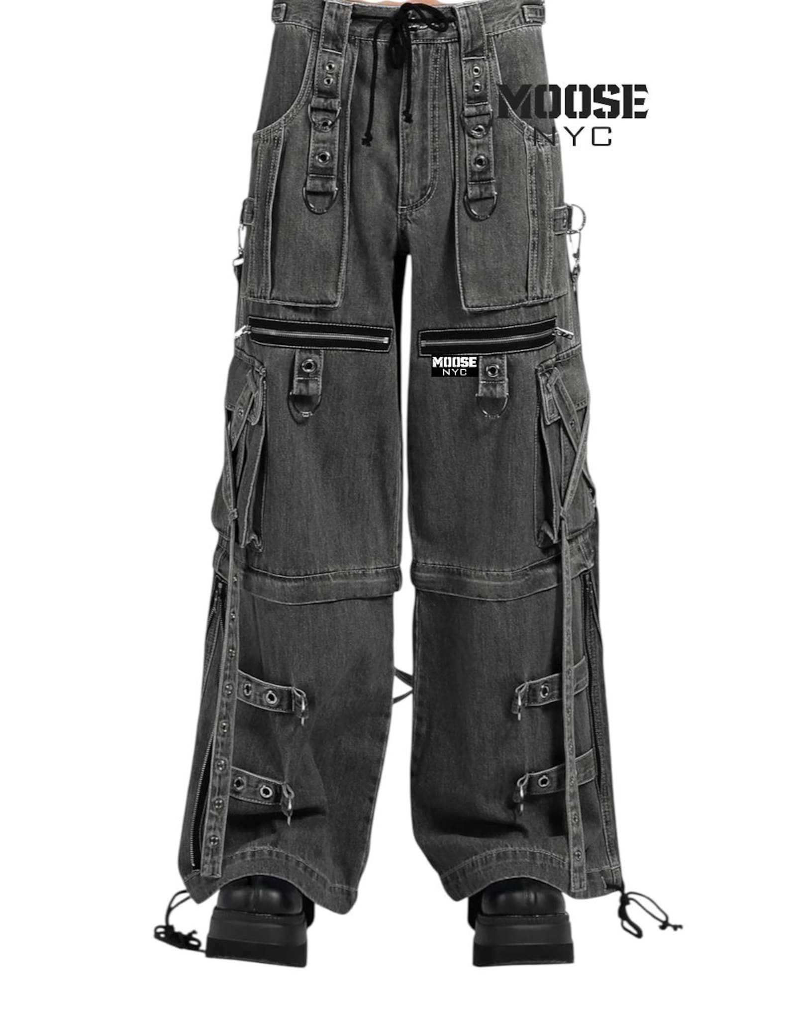 Y2K Wide Leg Denim Cargo Pants | Goth Punk Rave Alt Streetwear - Etsy