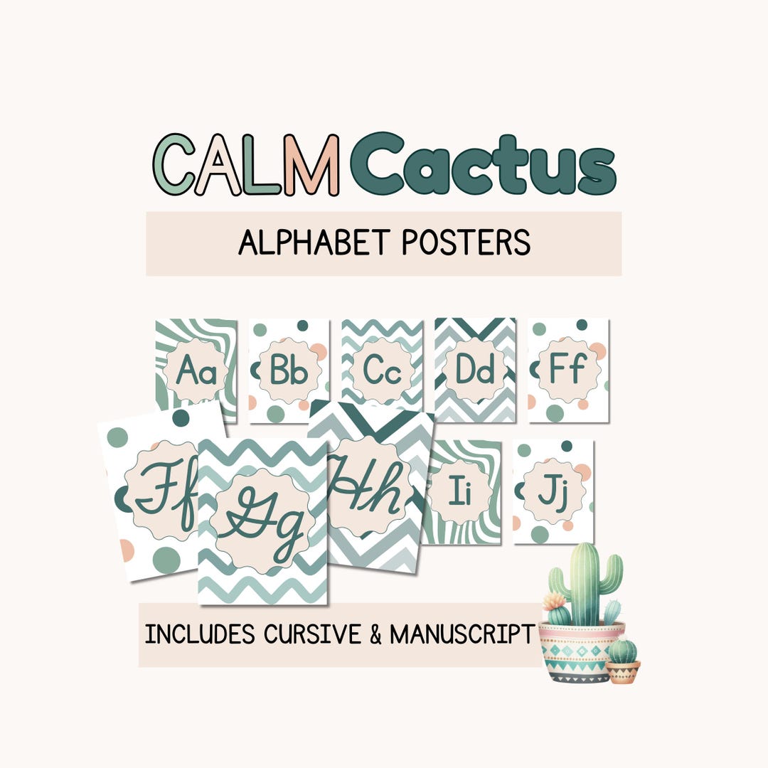 Calm Classroom Alphabet Posters | Print and Cursive Letter Display - Etsy