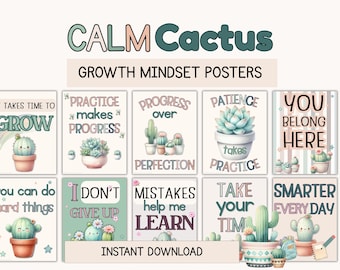 Growth Mindset Posters Calm Classroom Decor, Neutral Cactus Theme ...