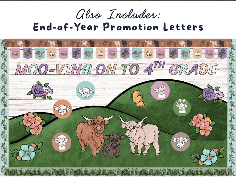 Highland Cow Spring Bulletin Board Kit for March-may Classroom Decor - Etsy