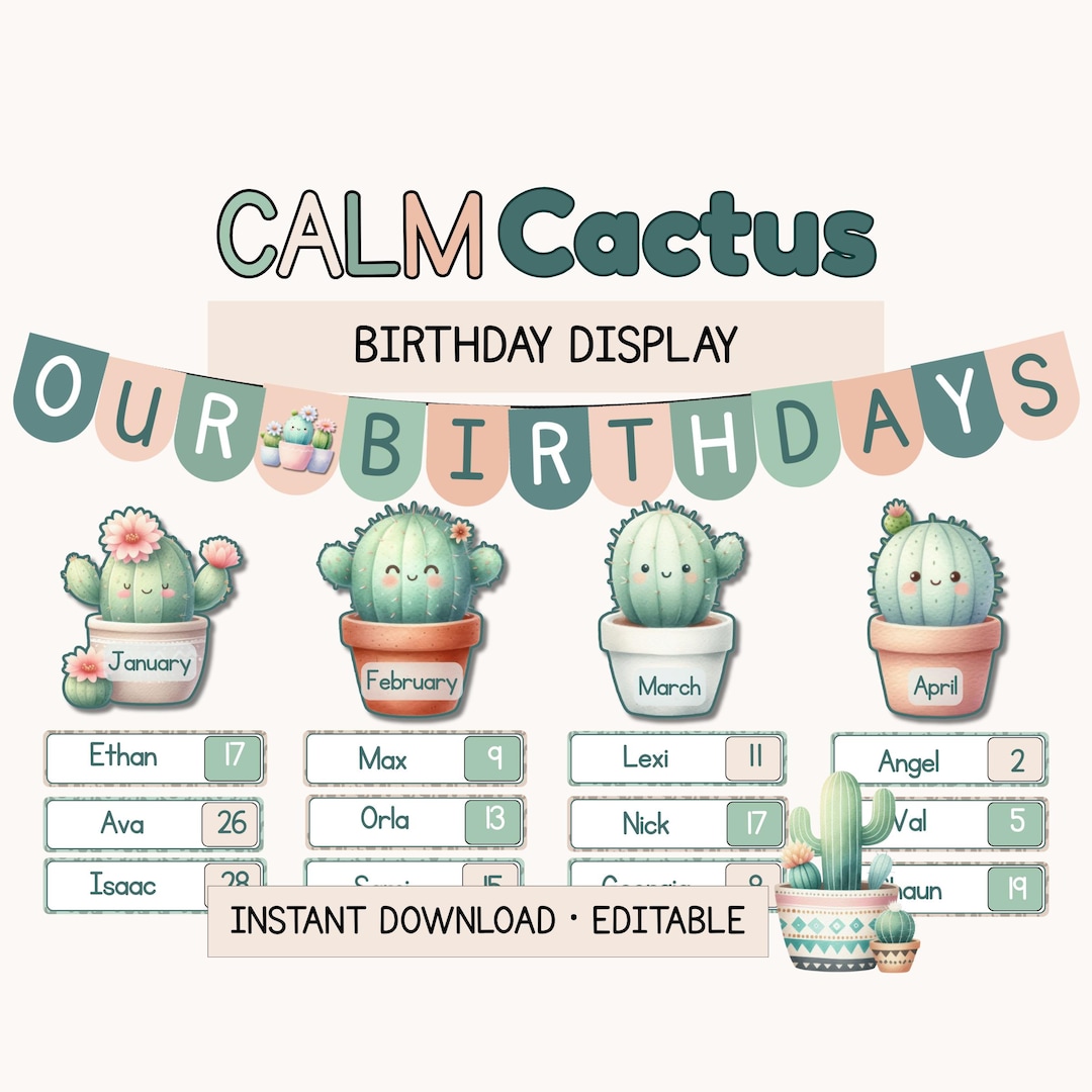 Cactus Classroom Birthday Display | Class Birthday Board | Editable ...