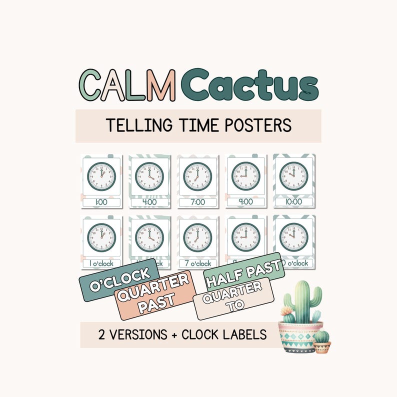 Time Posters for Classroom | Hour Clock Display for Calm Math Decor ...