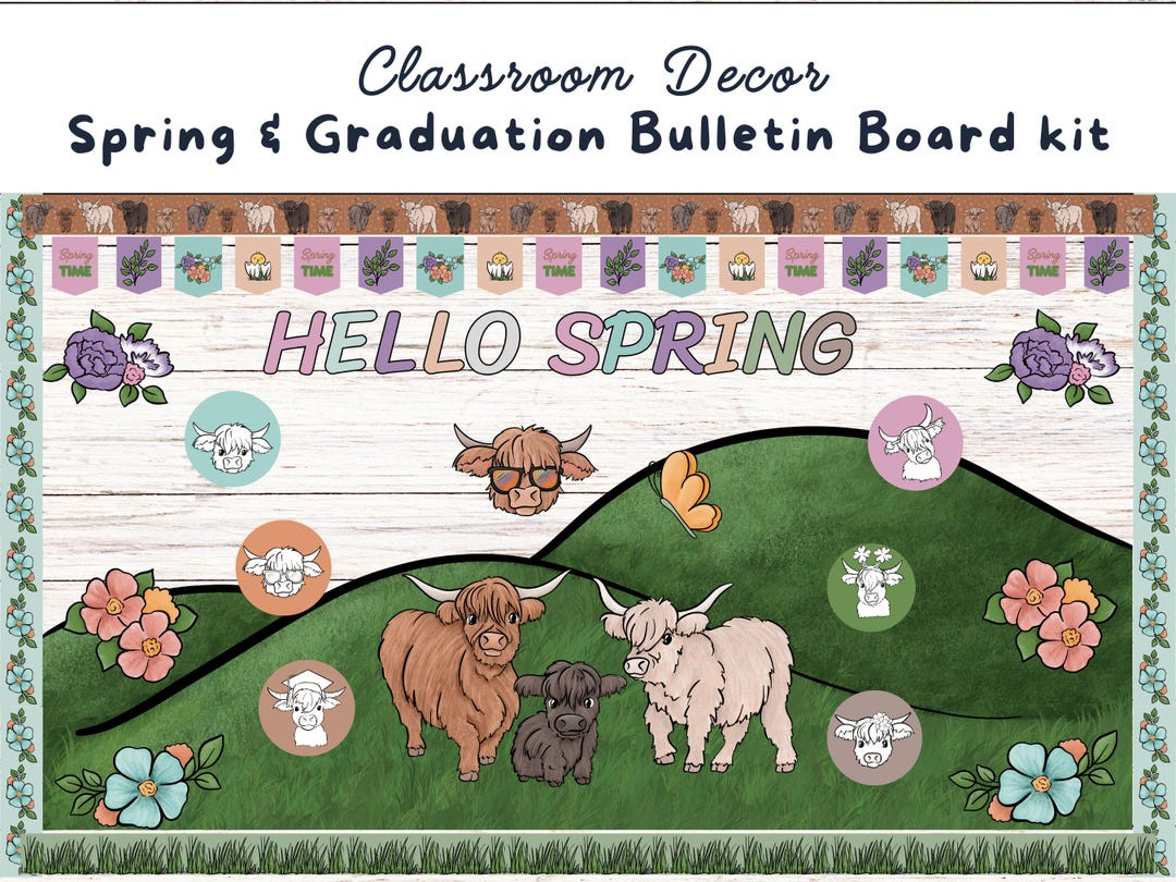 Highland Cow Spring Bulletin Board Kit for March-may Classroom Decor - Etsy