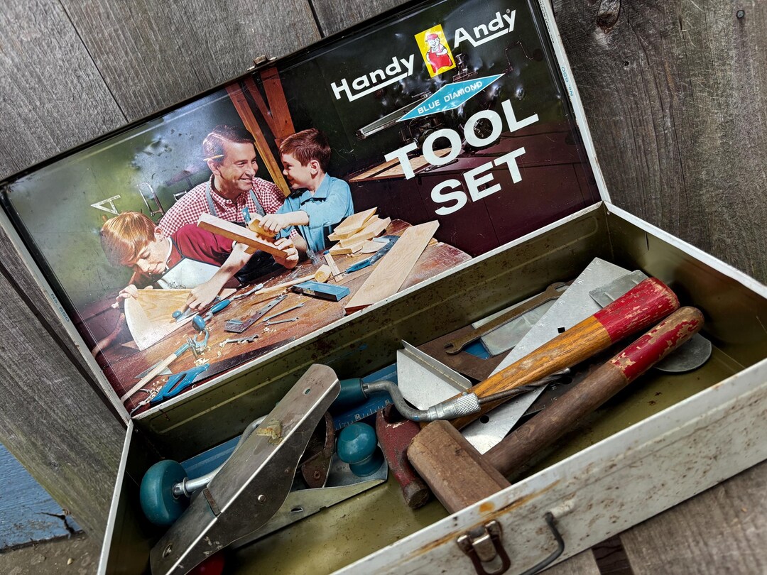 Vintage 1960s Handy Andy Blue Diamond Children’s Tool Set in Tin Box ...