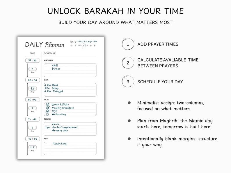 Muslim Daily Planner, Prioritise Salah and Unlock Barakah, Islamic ...