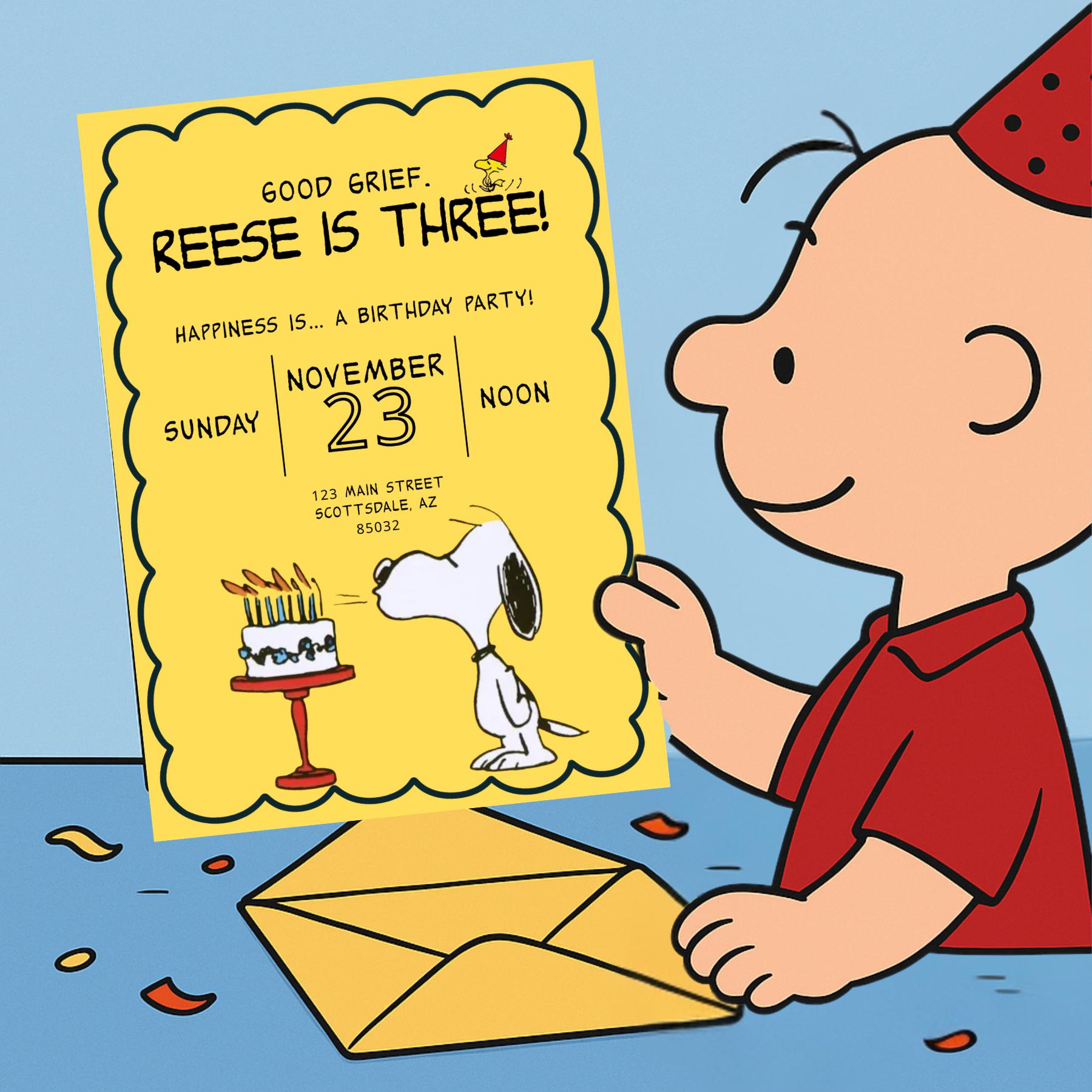 Snoopy Peanuts Birthday Invitation | Editable Digital Template ...