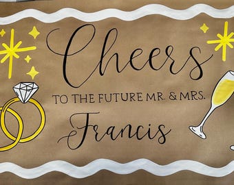 Hand Painted Custom Engagement Banner on Kraft Paper - Party Sign ...