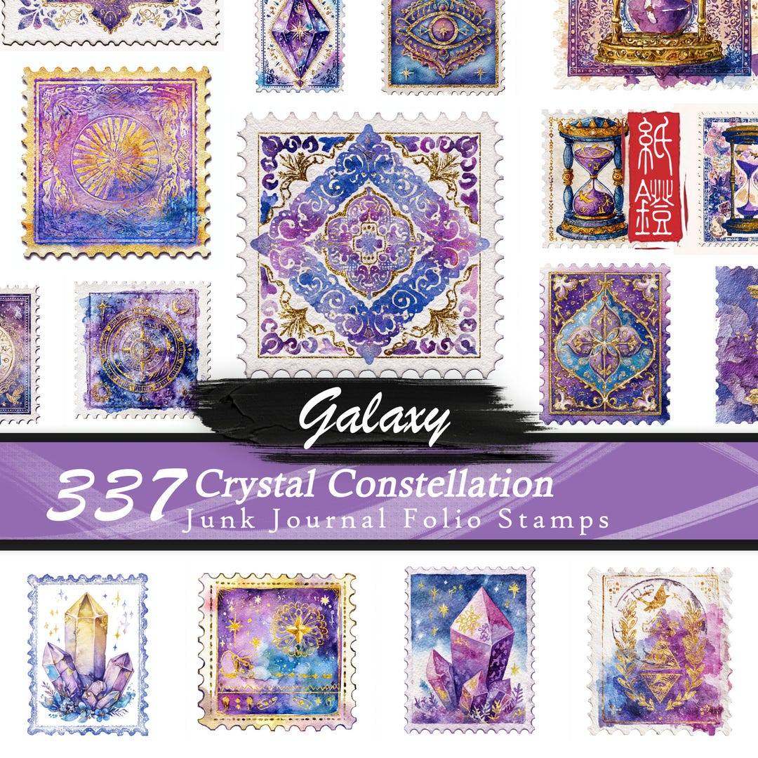 Crystal Constellation Junk Journal Folio Stamps Bundle, Galaxy Zodiac ...