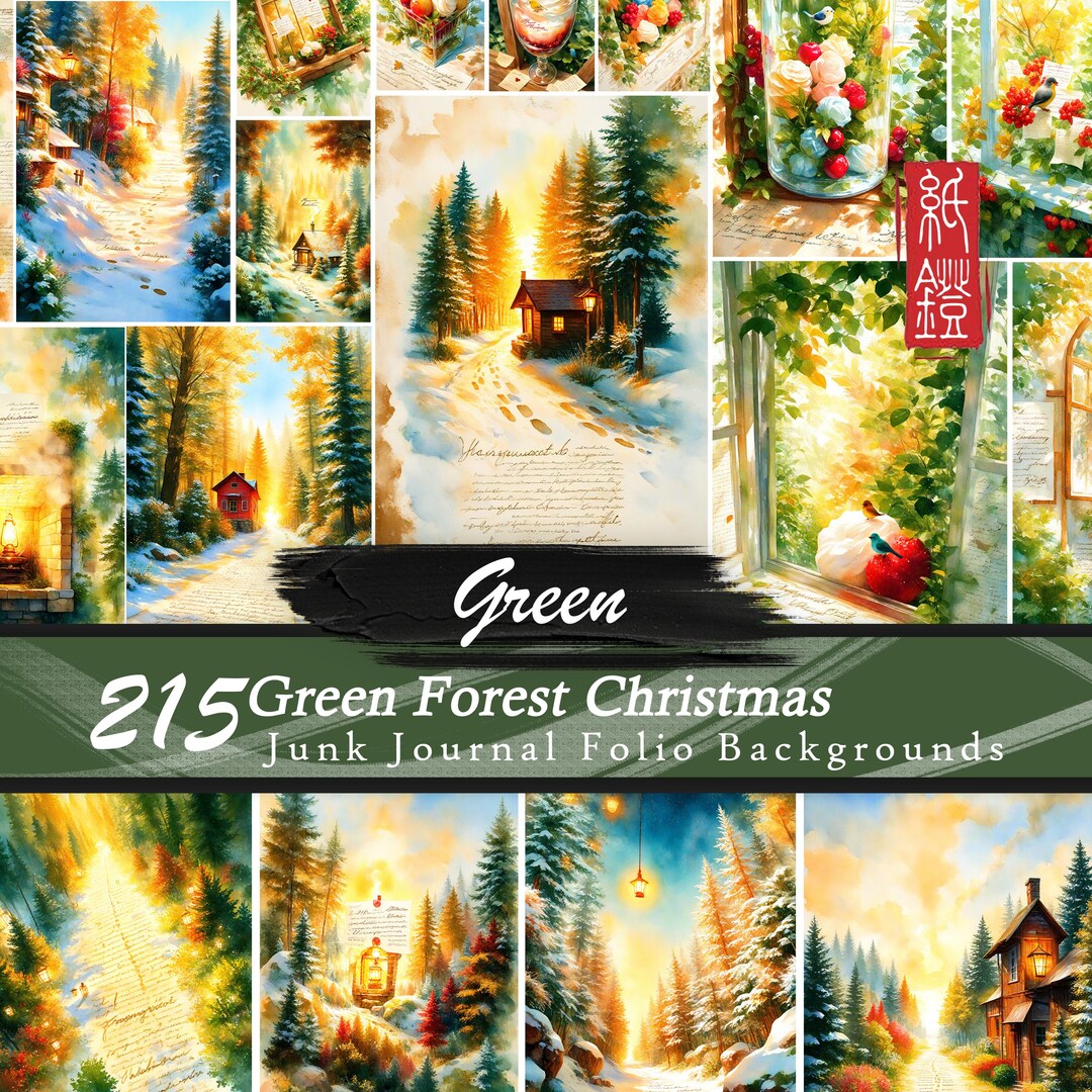 Green Forest Christmas Printables for Junk Journals Woodland Holiday ...