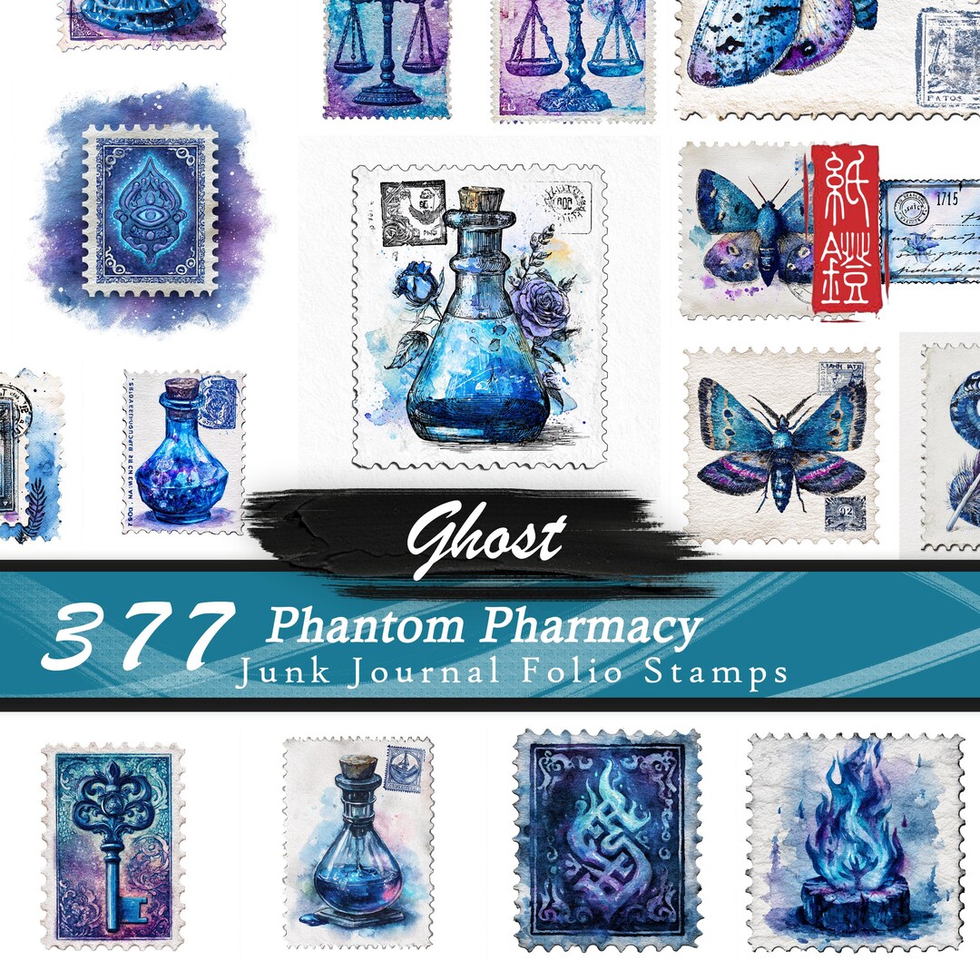 Ghost Pharmacy Junk Journal Folio Stamp Bundle, Travelers Notebook Junk ...