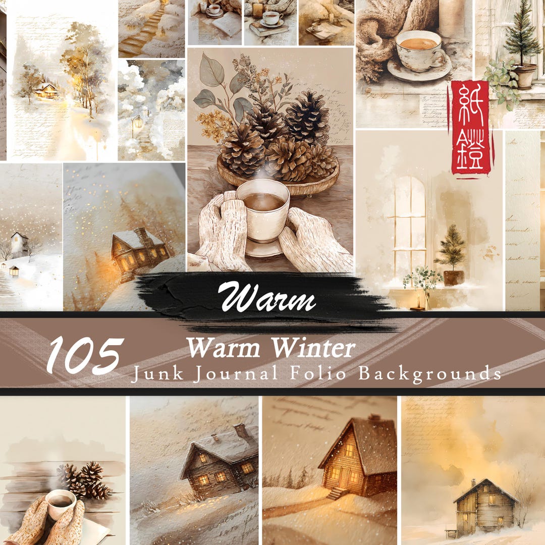 Warm Winter Junk Journal Folio Kit Cozy Printable Background Bundle ...