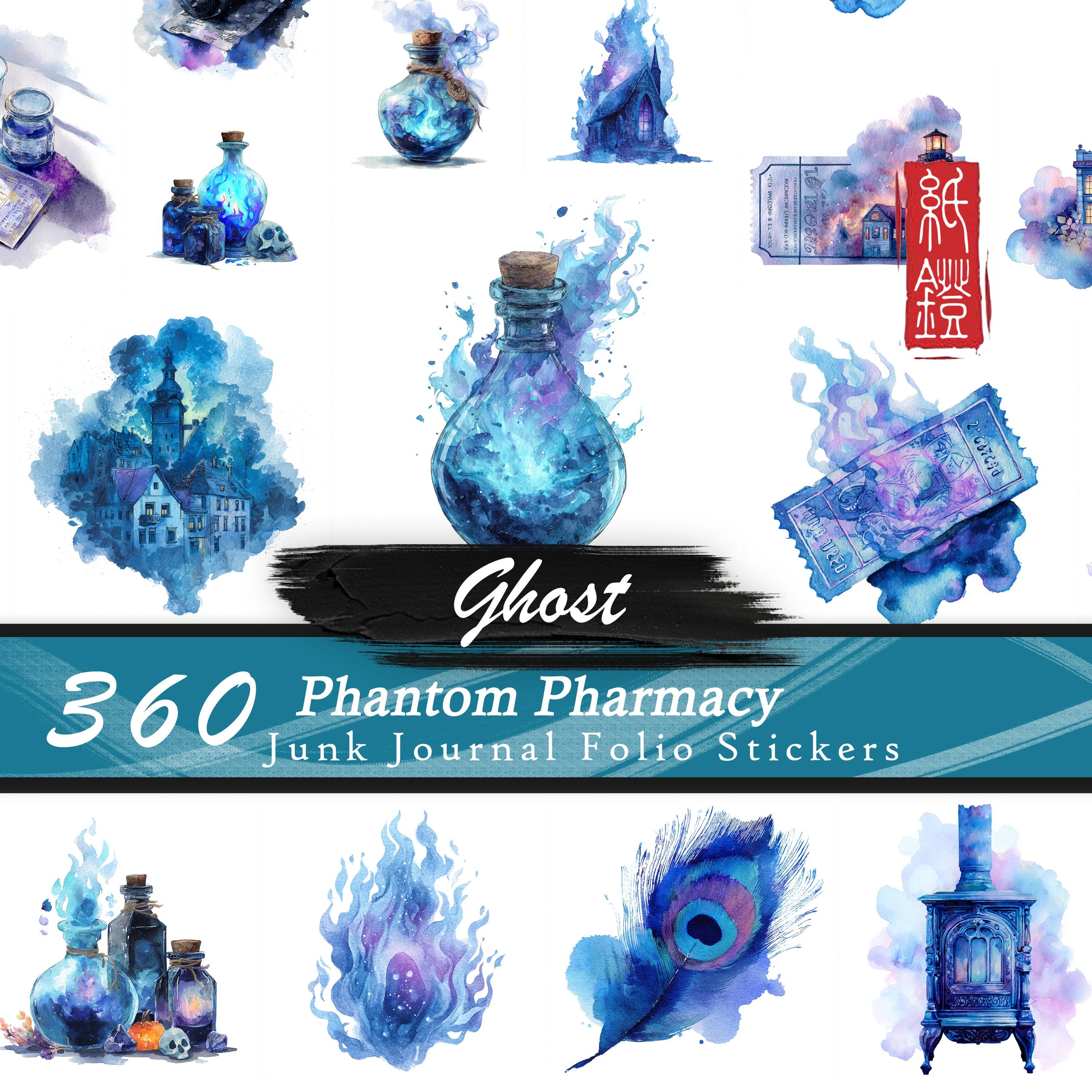 Ghost Pharmacy Junk Journal Folio Sticker Bundle, Travelers Notebook ...