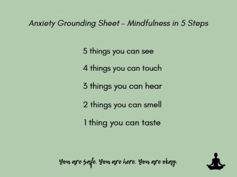 5-4-3-2-1 Grounding Technique Printable | Anxiety Relief Worksheet ...