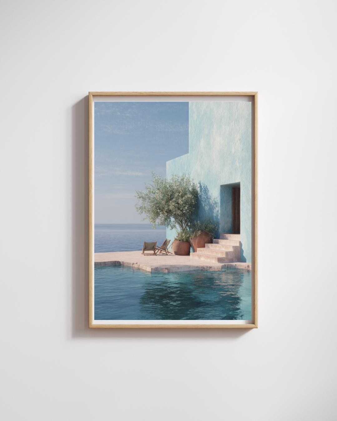 Mediterranean Poolside Wall Art – Minimalist Greek Coastal Print With ...