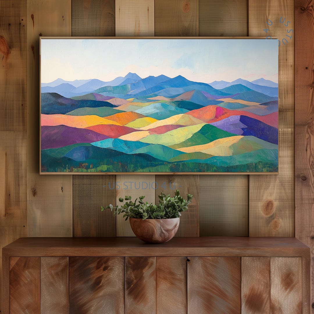 Modern Colorful Mountain Landscape TV Art, Painterly Frame TV Art With ...