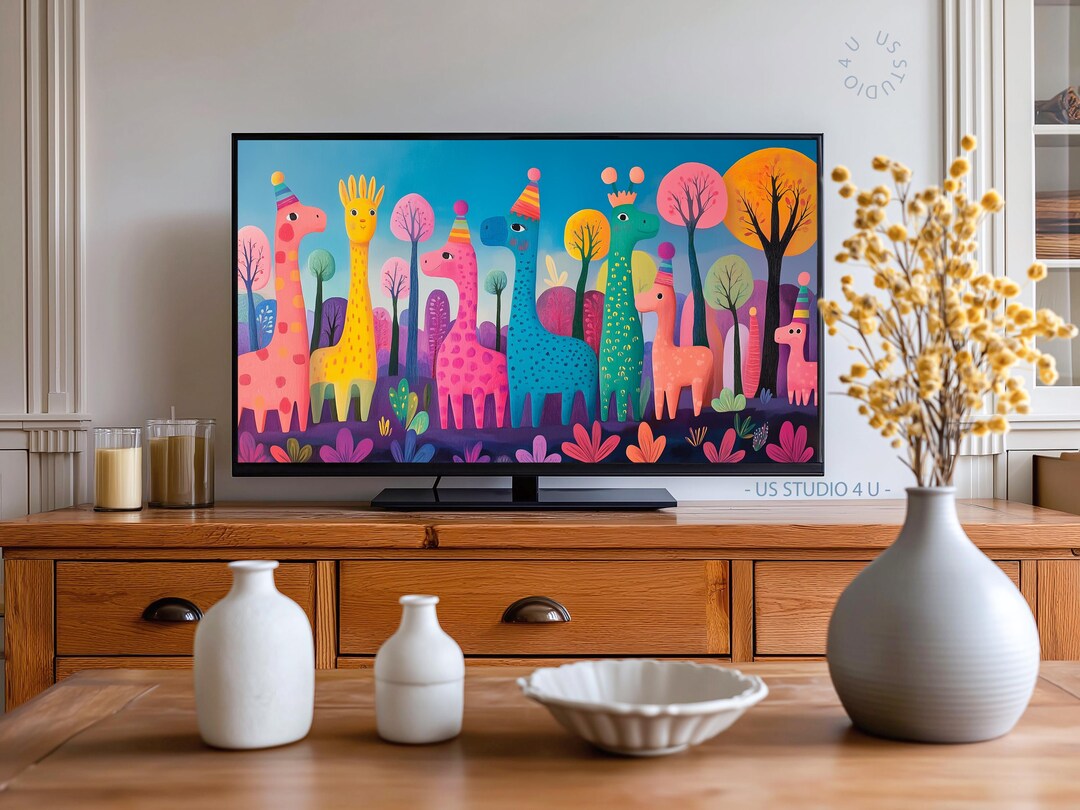 Colorful Animal Parade Frame TV Art, Cute Kids' Room Wall Decor ...