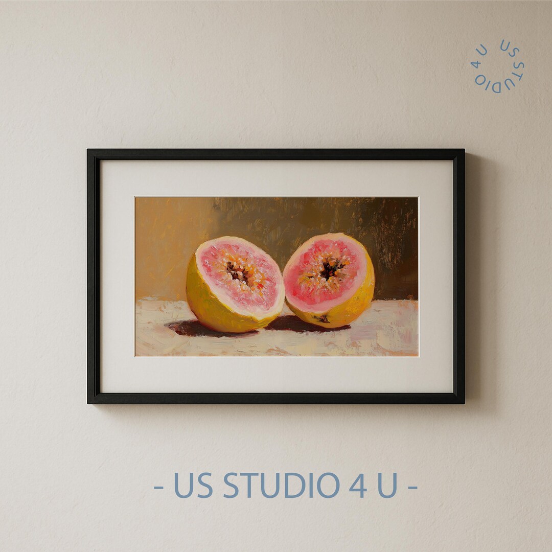 Vintage Rustic Guava Still Life Frame TV Art, Earthy Botanical Fruit ...