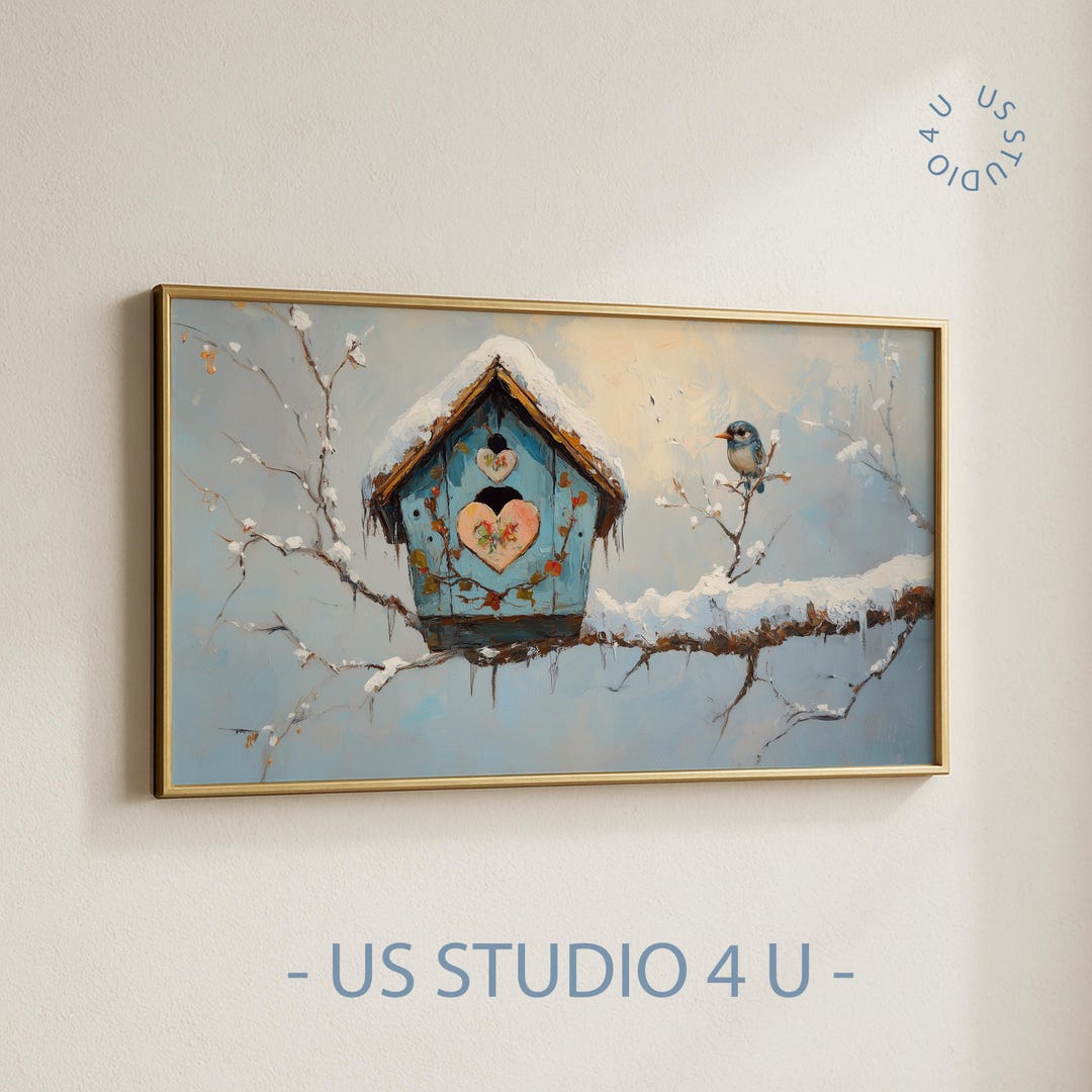Rustic Birdhouse Winter Cottagecore Frame TV Art, Farmhouse Wall Decor ...