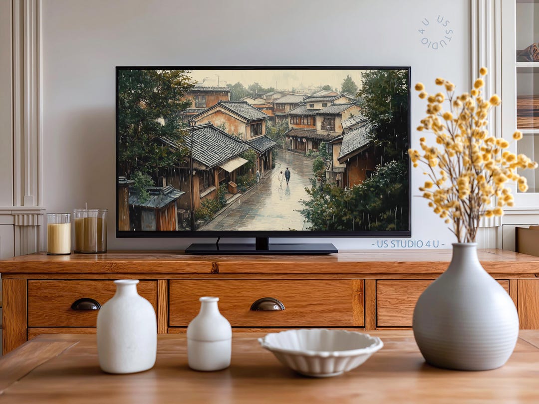 Vintage Japanese Neighborhood Frame TV Art, Morning Radio Exercise ...