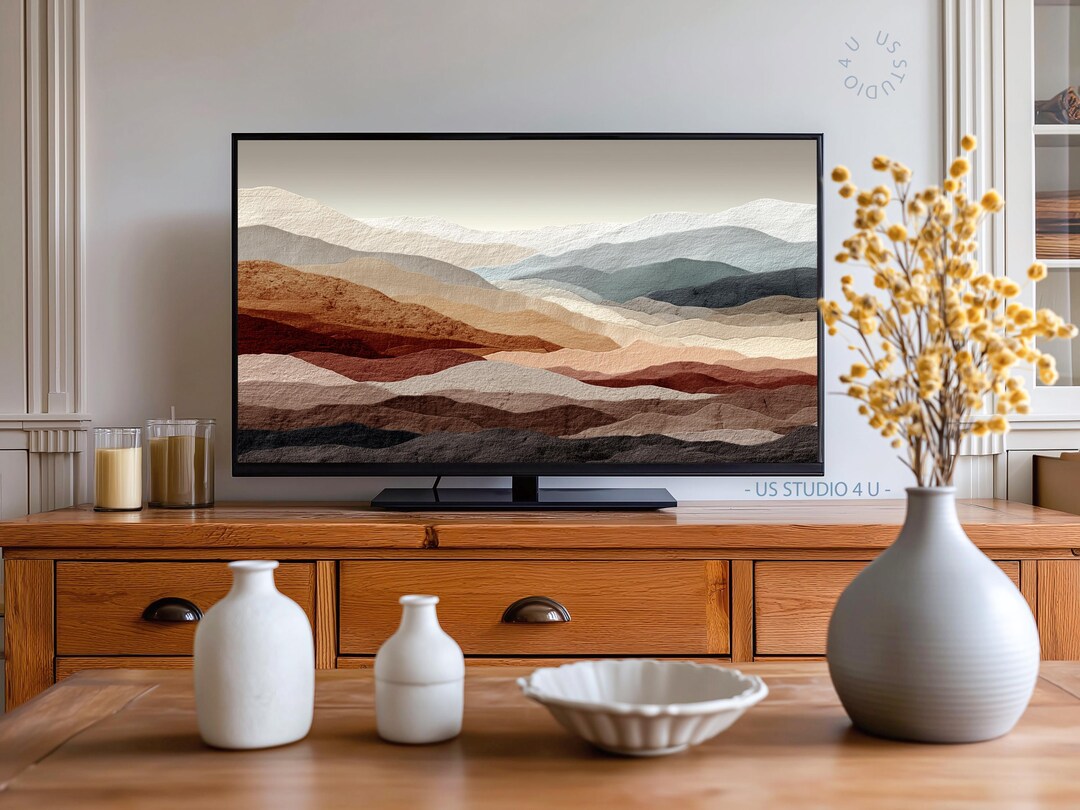 Neutral Abstract Mountain Landscape Frame TV Art, Rustic Minimalist ...