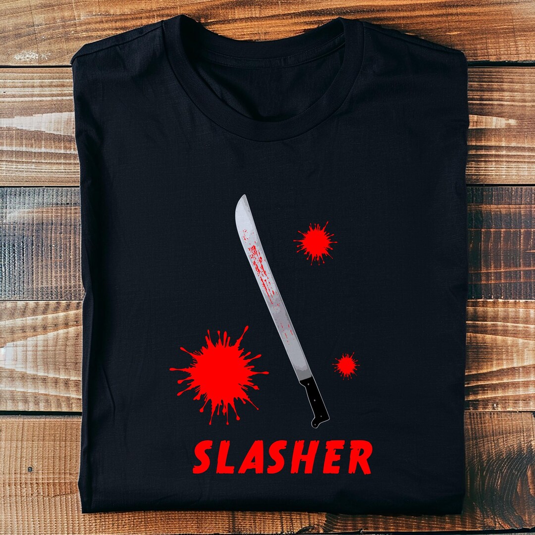 Retro 80s Slasher Machete Shirt: Blood Spatter Tee for Scary-movie Fans ...