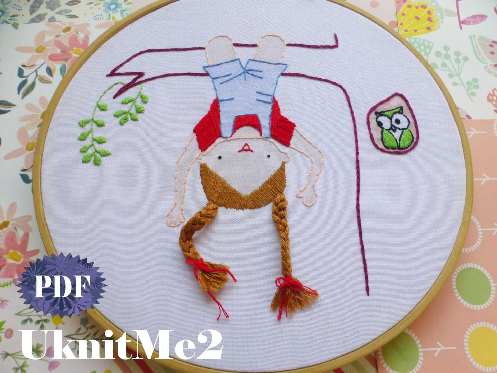 BEGINNER Hair Embroidery Pattern Hang Tree Girl Embroidery - Etsy