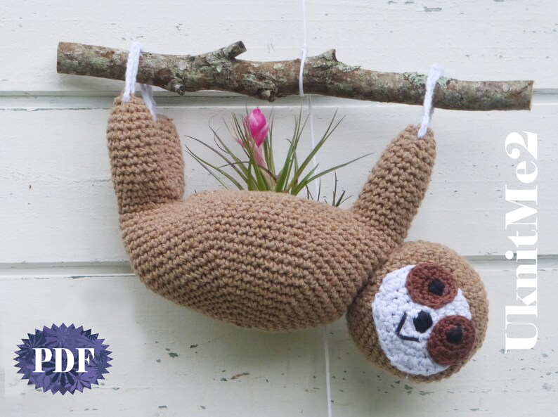 Sloth Crochet Plant Holder Pattern Amigurumi Plant Hanger Sloth Crochet ...