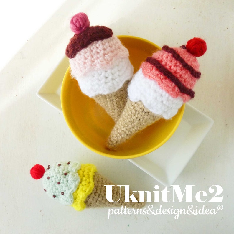 Crochet Pattern Ice Cream Tiny Amigurumi Rattle or Baby - Etsy