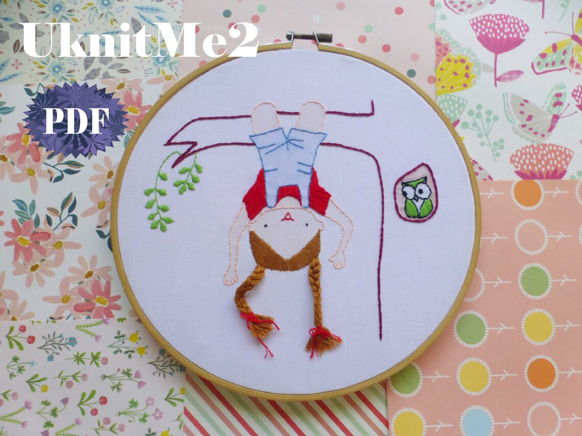 BEGINNER Hair Embroidery Pattern Hang Tree Girl Embroidery - Etsy