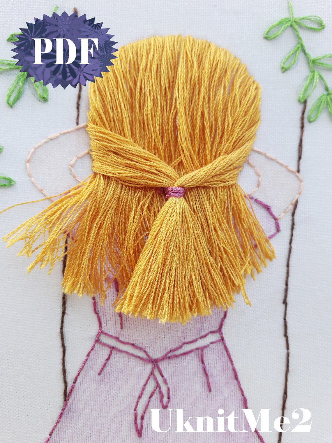 BEGINNER Hair Embroidery Pattern Hang Tree Girl Embroidery | Etsy